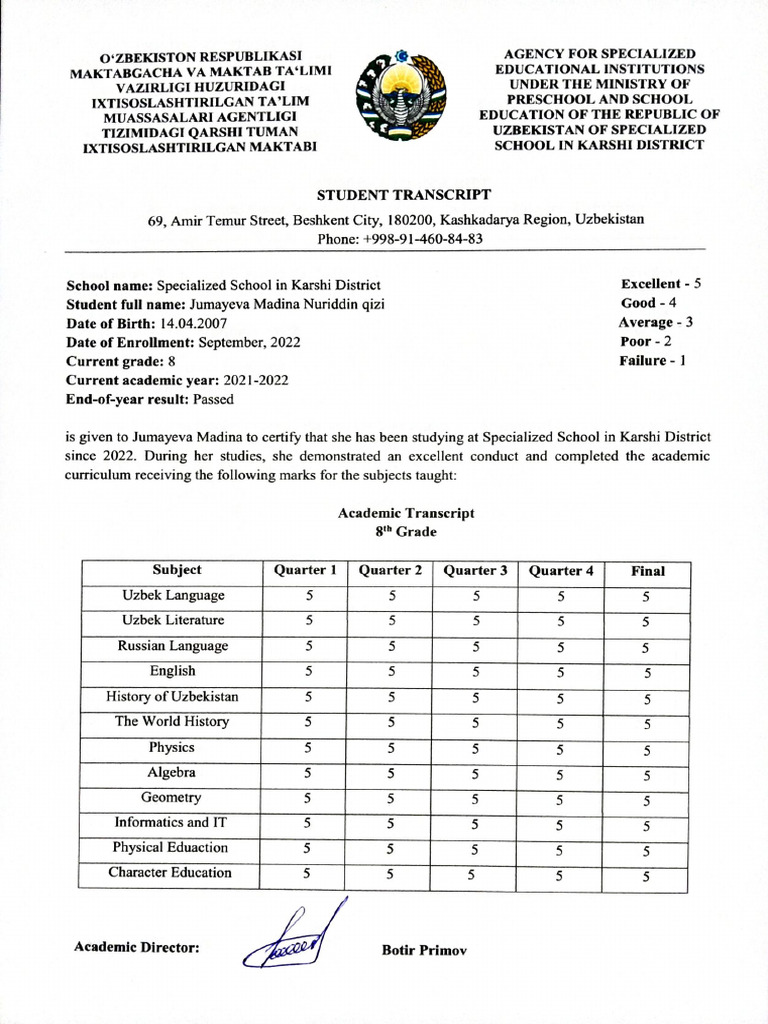 Madina Transcript | PDF