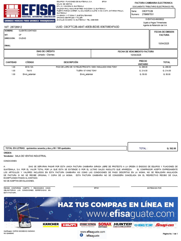 Uuid: Nit: 28728912 | PDF | Factura | Documentos empresariales
