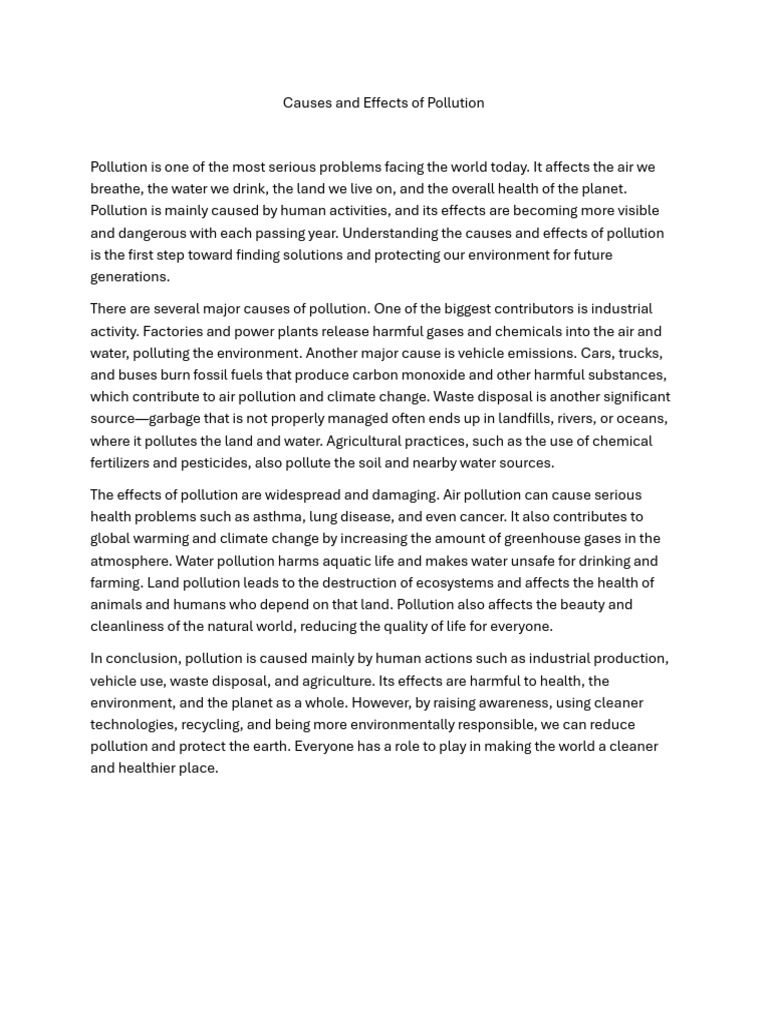 Causes and Effects of Pollution | PDF