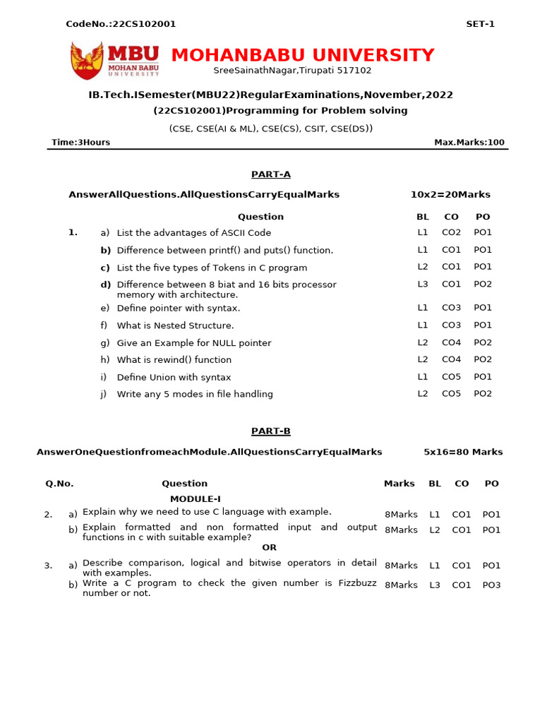 PPS Model Question Paper - 2 | PDF | Pointer (Computer Programming) | Computing