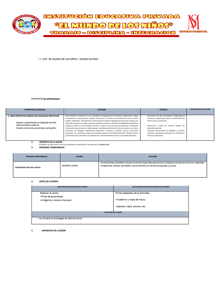 SESIÓN DE APRENDIZAJE N6 - ARTE | PDF | Maestros | Aprendizaje