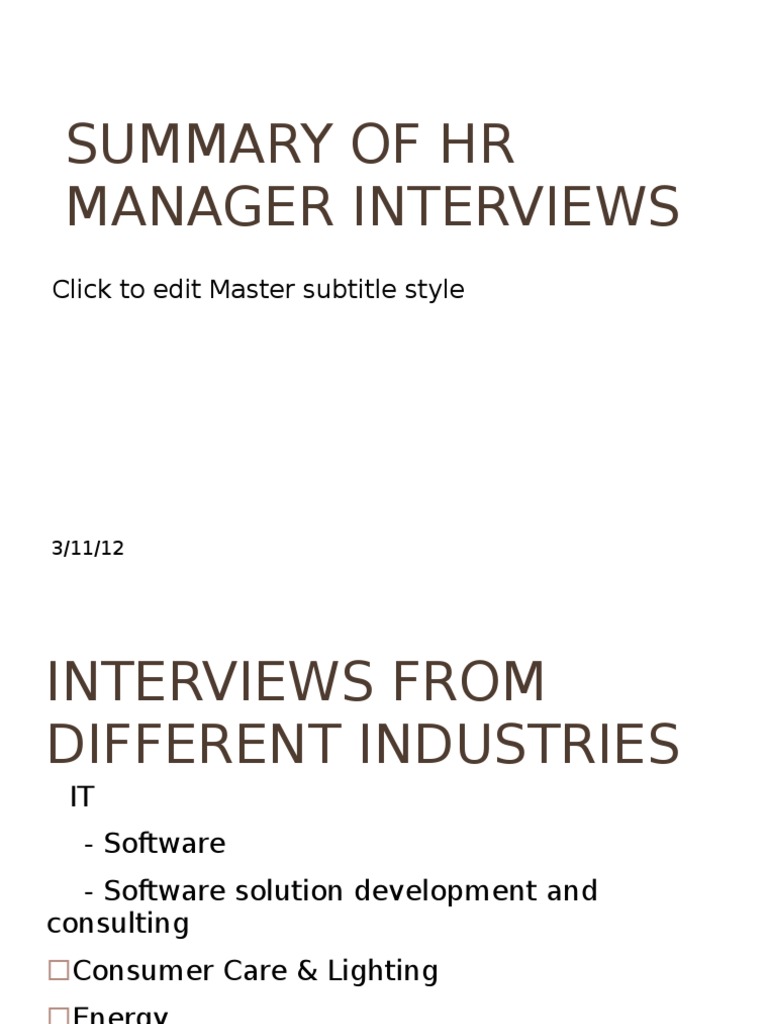 Summary of HR Manager Interviews: Click To Edit Master Subtitle Style ...
