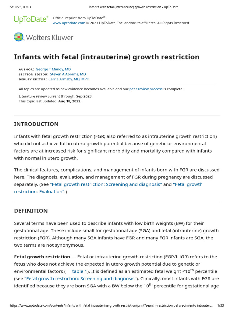 Infants With Fetal (Intrauterine) Growth Restriction - UpToDate | PDF ...