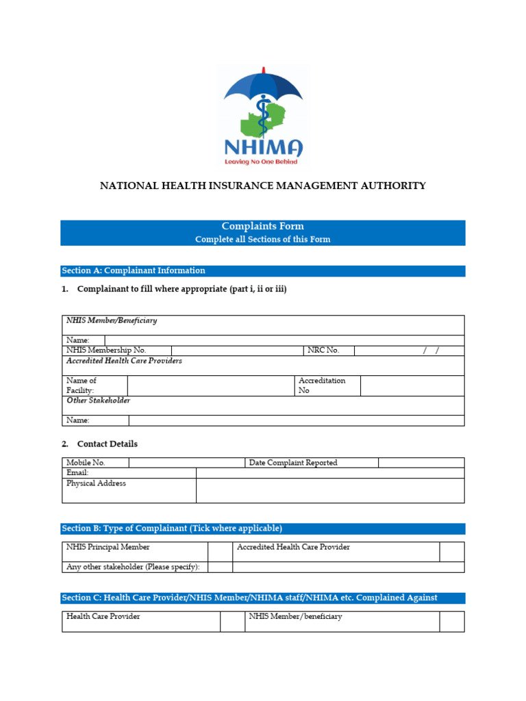 NHIS Complaint Submission Form | PDF | Social Programs | Health Care