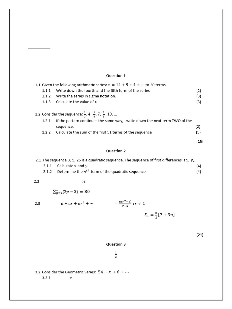 Sequences and Series Test (Informal) | PDF | Sequence | Mathematical ...