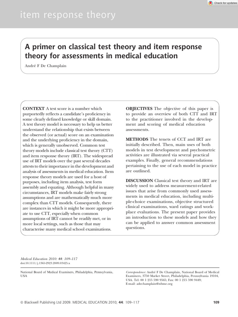 CTT_IRT_Medical Education | PDF | Evaluation | Methodology