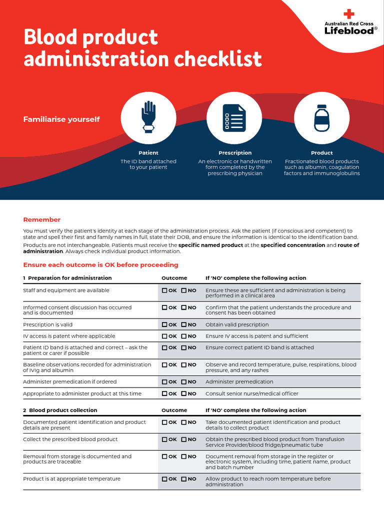 Blood Product Administration Checklist | PDF | Intravenous Therapy ...