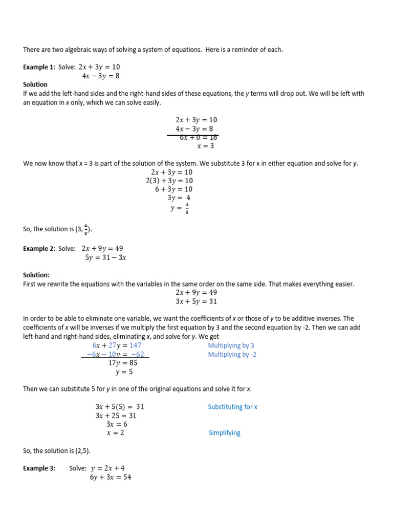 Solving Systems of Linear Equations | PDF | Equations | System Of ...