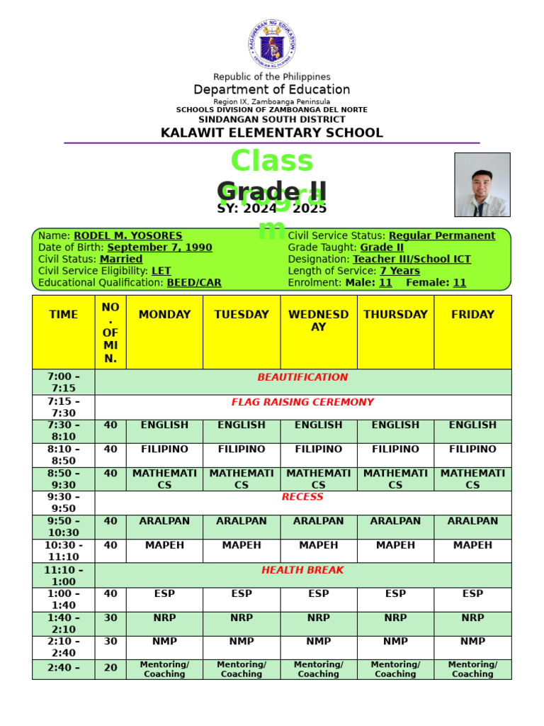 Class Program Grade 2 Sy. 2024-2025 | PDF | Public Administration | Philippines