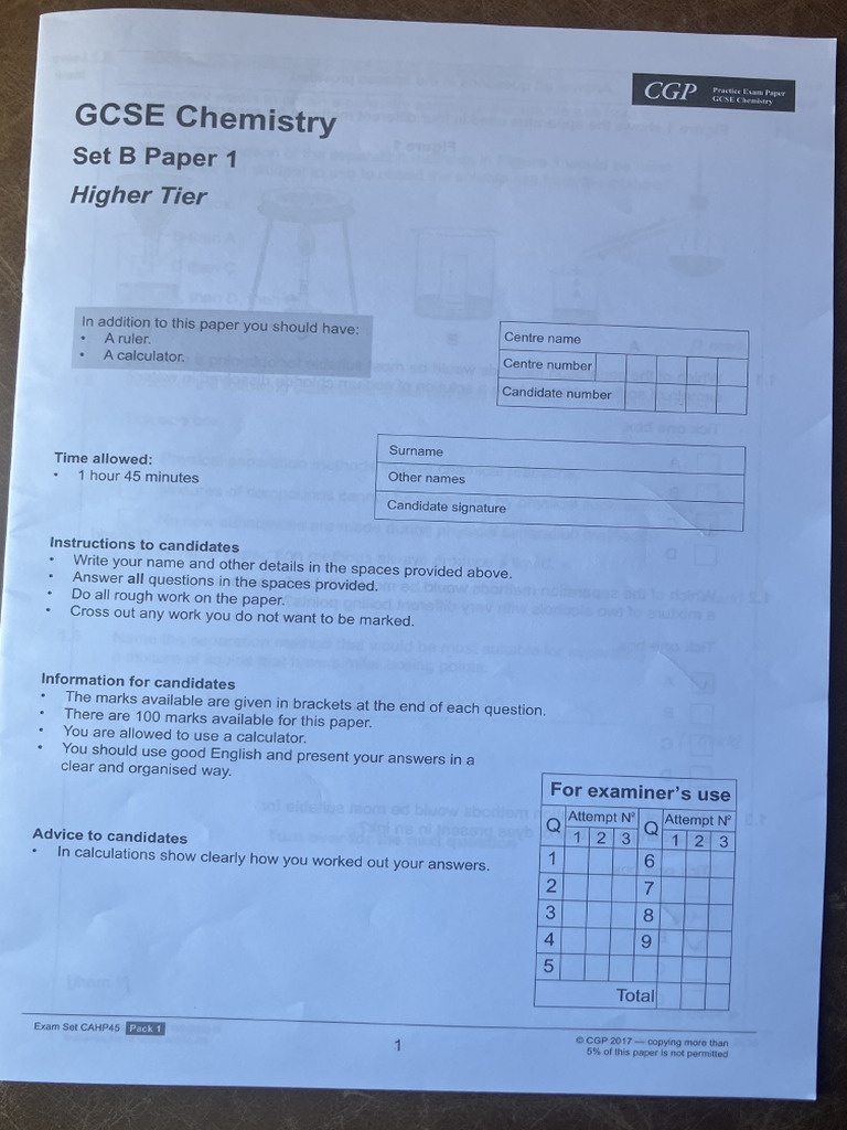 Chemistry Pack 1 Set B Paper 1 | PDF