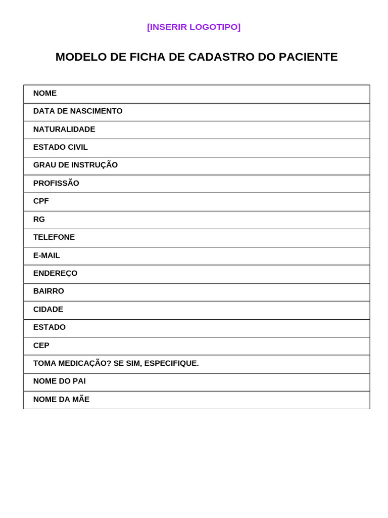Modelo de Ficha de Cadastro Do Paciente | PDF