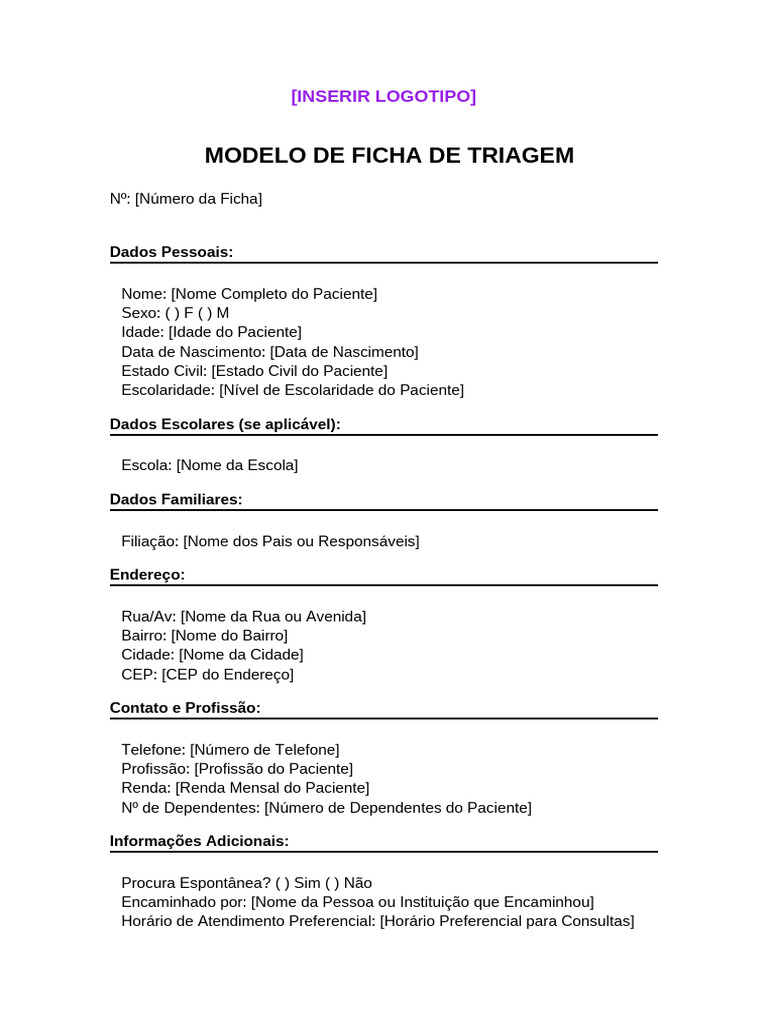 Modelo de Ficha de Triagem | PDF