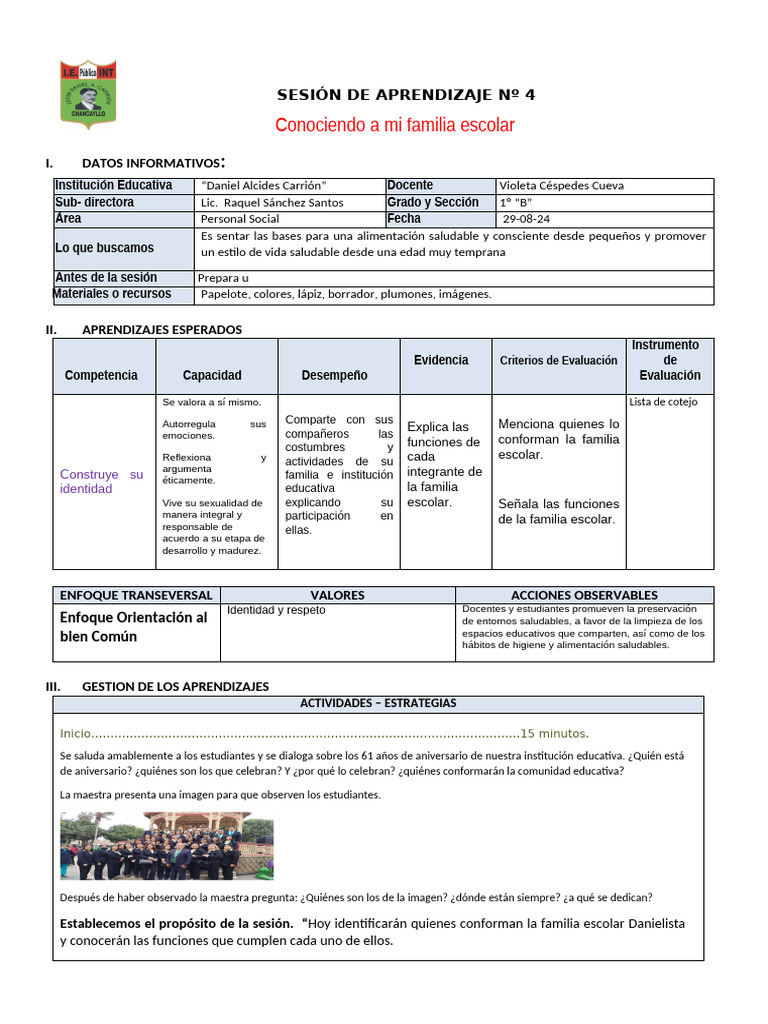 Sesión. P.S. Conociendo Mi Familia Escolar 29-08-24 | PDF | Escuelas ...