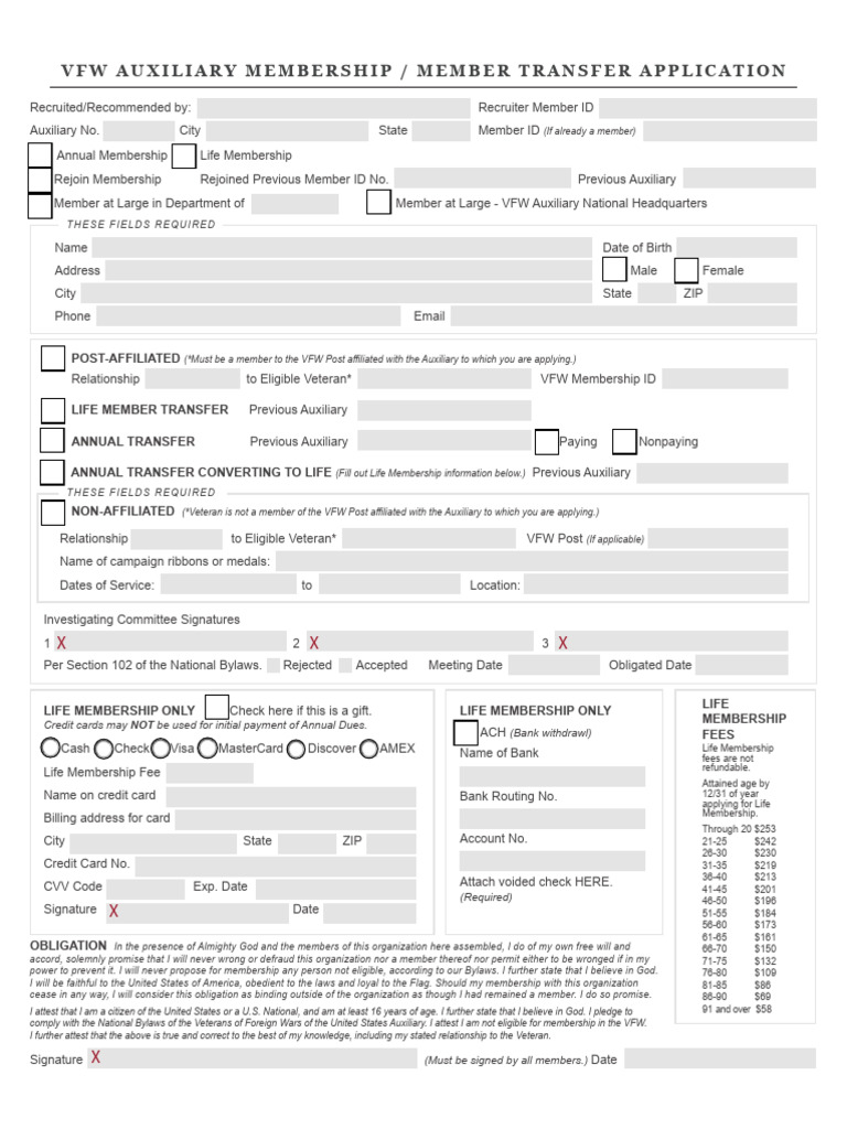 VFW Auxiliary Membership-Brochure Application 8 5x11 8 26 2020 Fillable ...