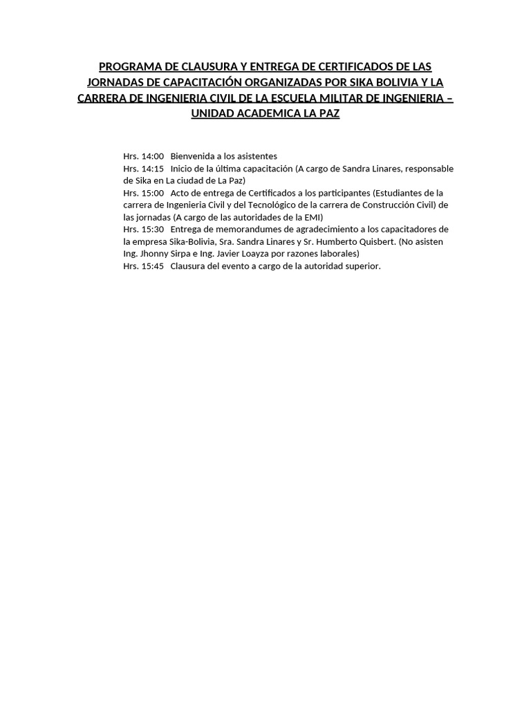 Programa de Clausura | PDF