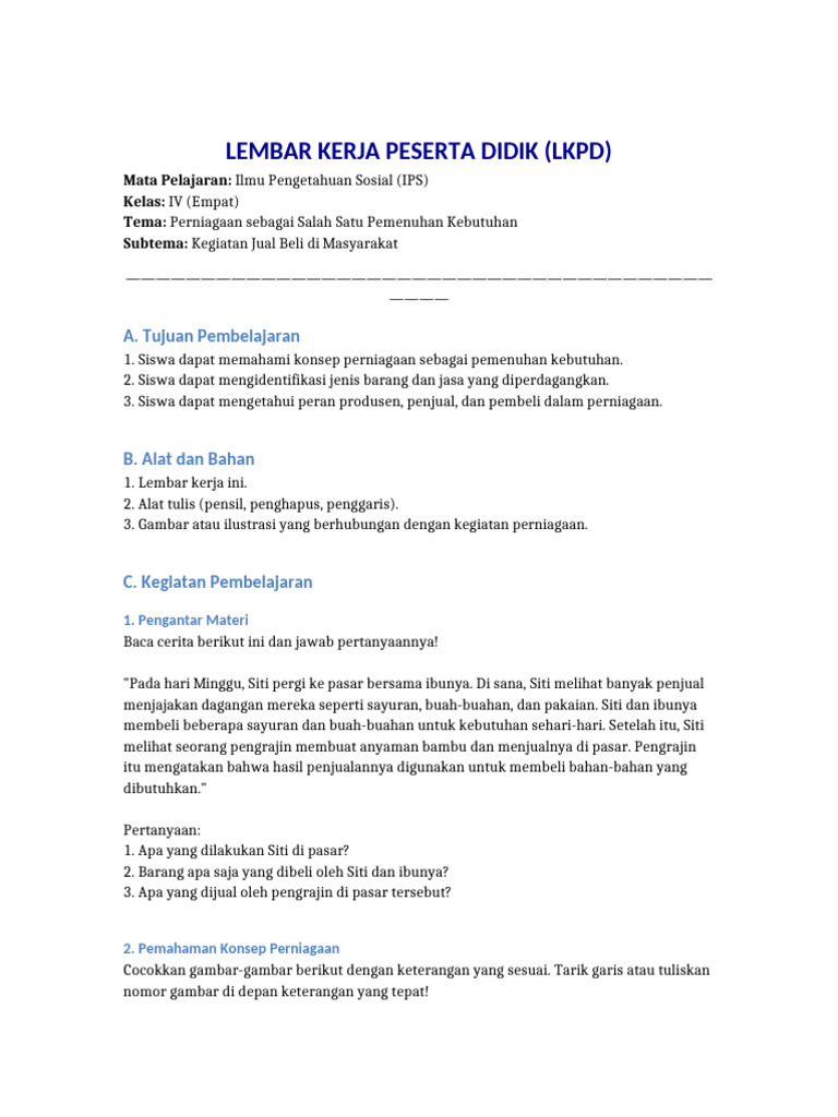 LKPD_Perniagaan_Kelas4_Desain | PDF