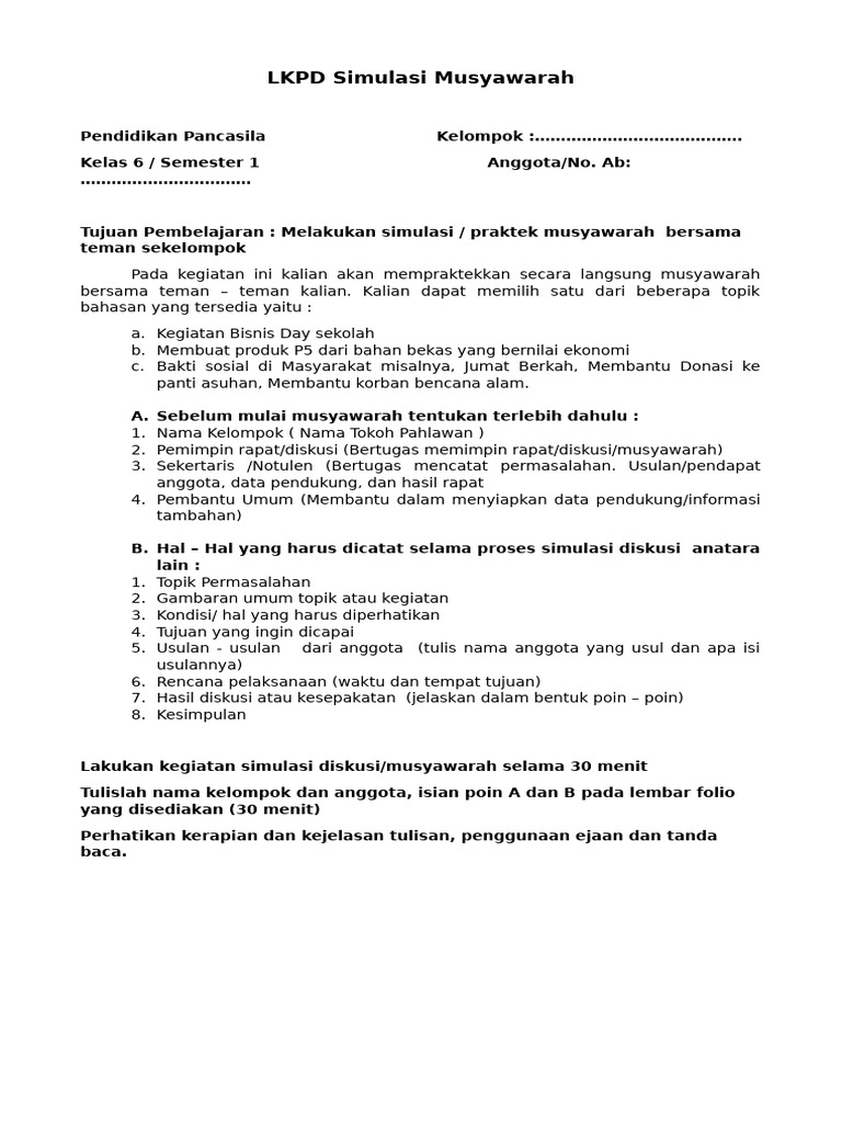 LKPD Simulasi Musyawarah | PDF