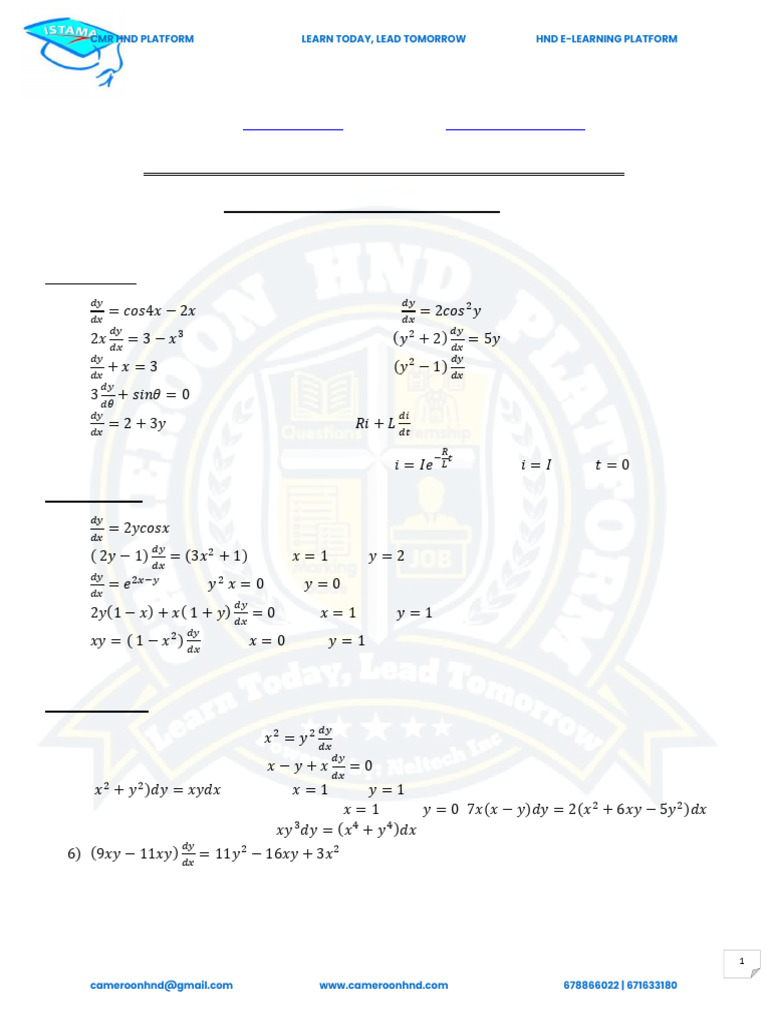 Differential Equations Exercises Guide | PDF | Applied Mathematics ...