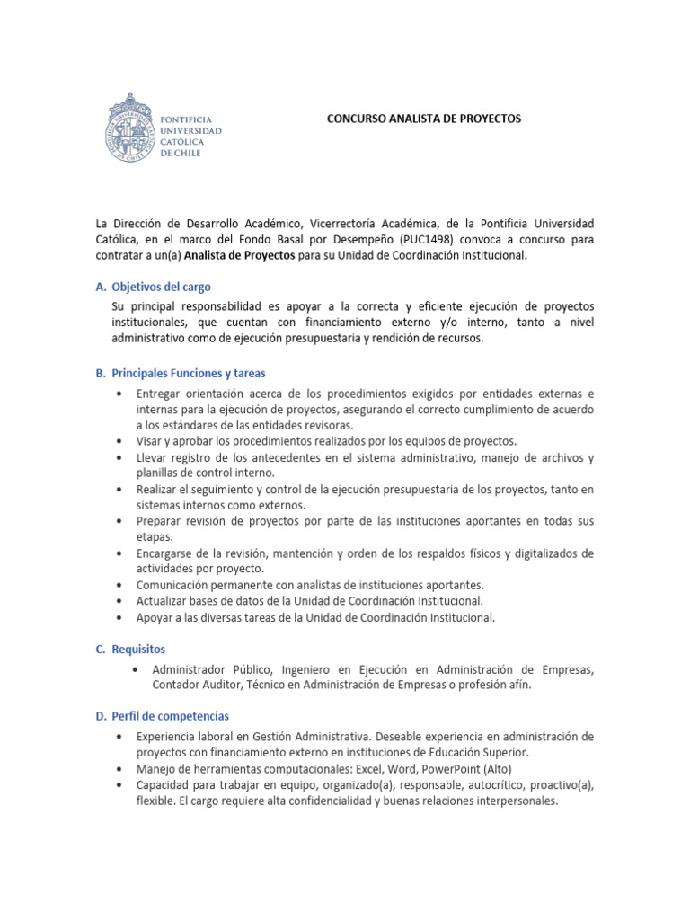 Analista Proyectos 2015 Def | PDF