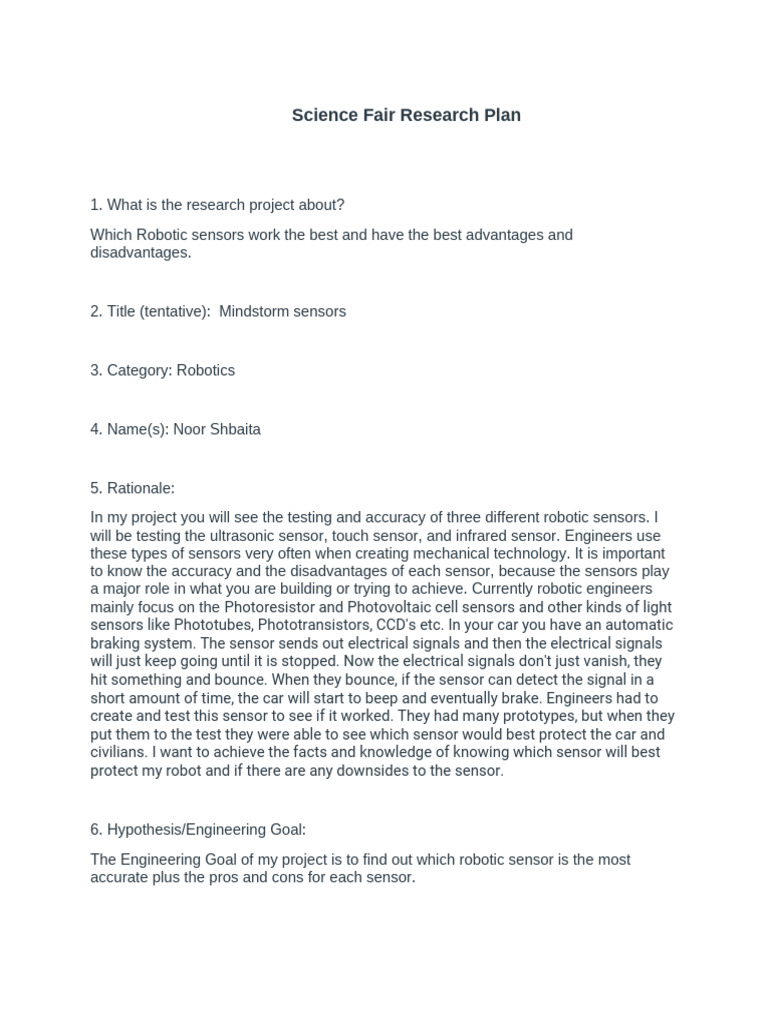 Science Fair Research Plan | PDF