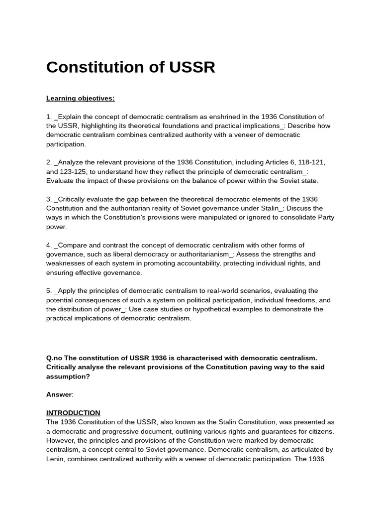 Analyzing the 1936 Soviet Constitution | PDF | Communist Party Of The ...