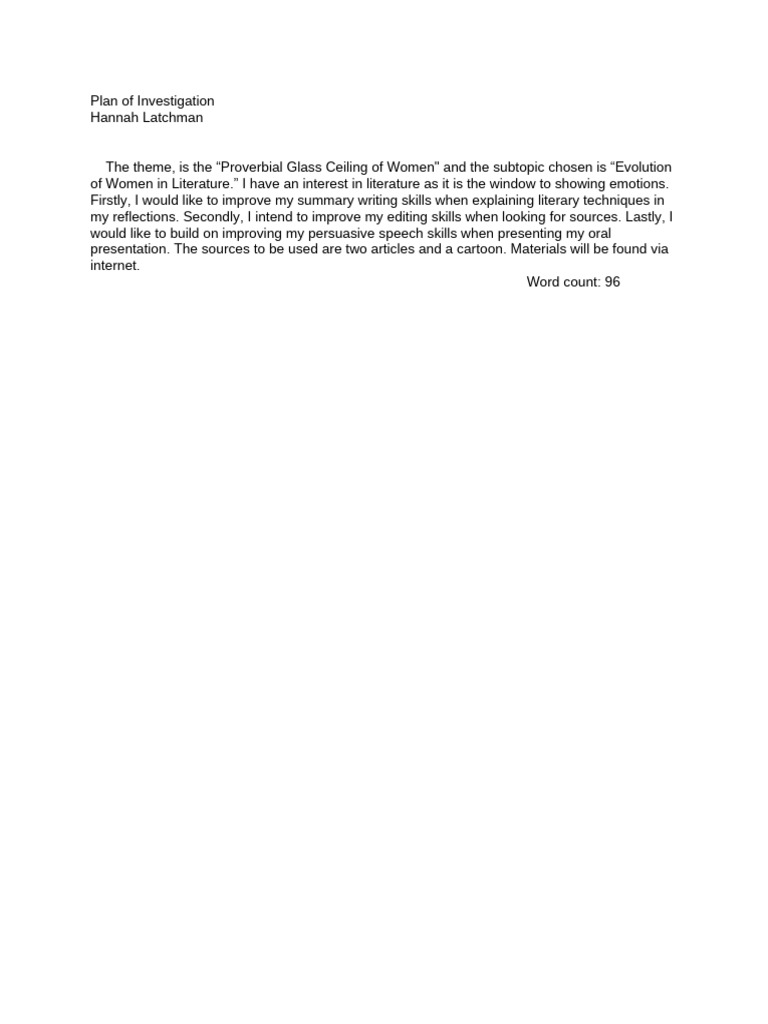 Plan of Investigation | PDF