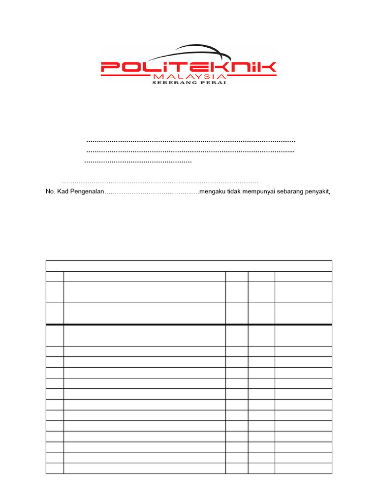 B3 Borang Akuan Status Kesihatan | PDF