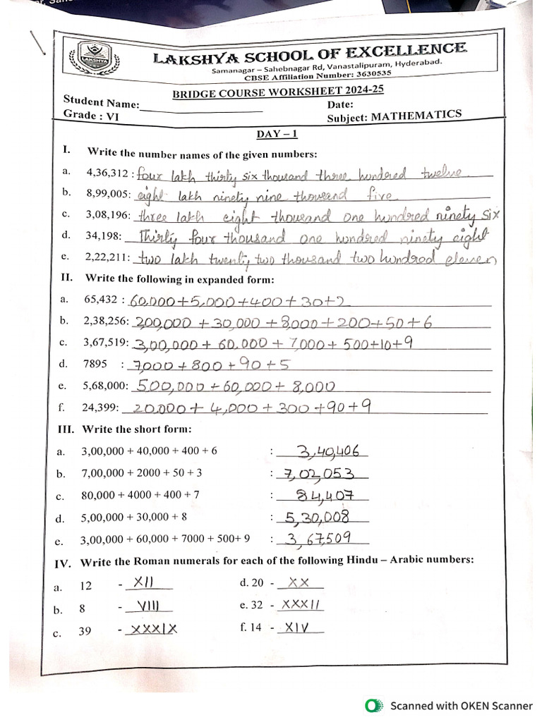 Grade 6 Math Worksheet Key | PDF
