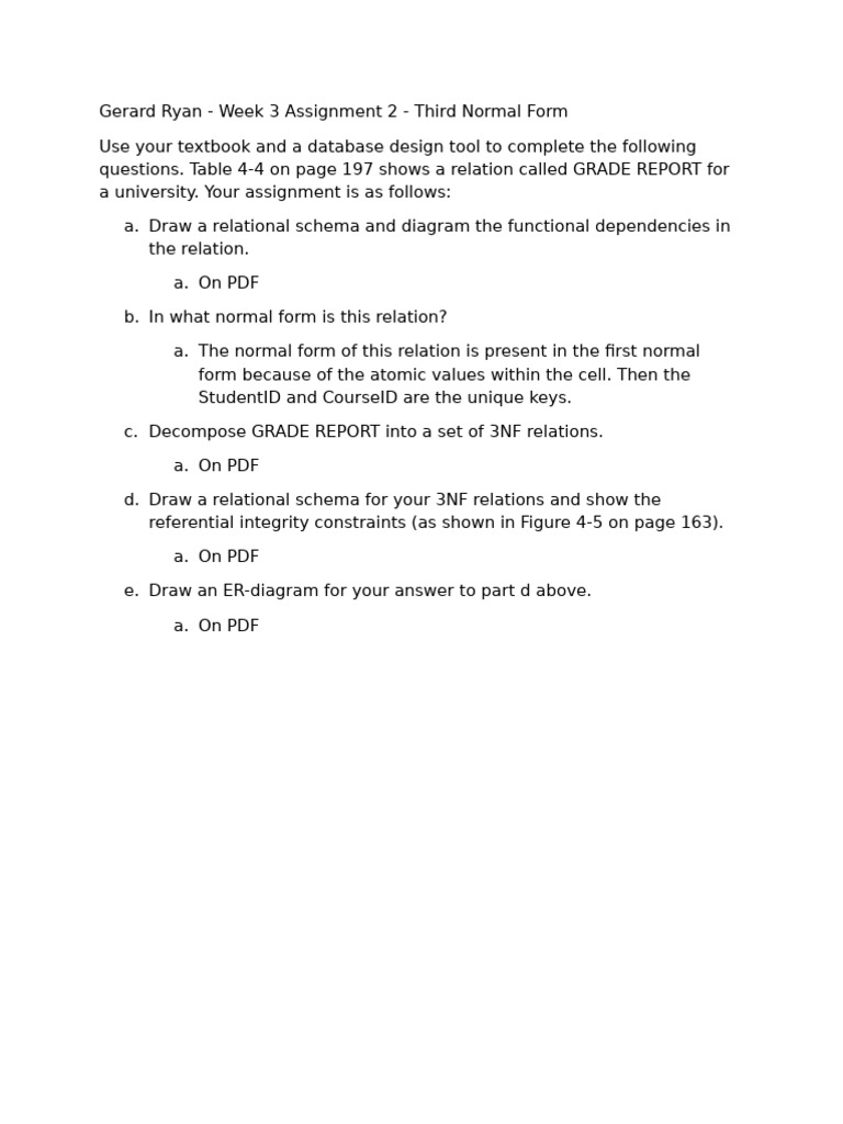 Week 3 Assignment 2 - Third Normal Form | PDF