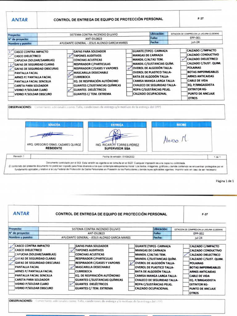 Control de Entrega de Epp | PDF