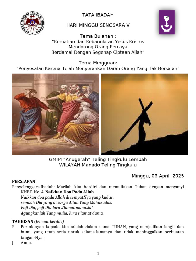 Tata Ibadah Hari Minggu 23 Maret 2025 (Minggu Sengsara 3) | PDF