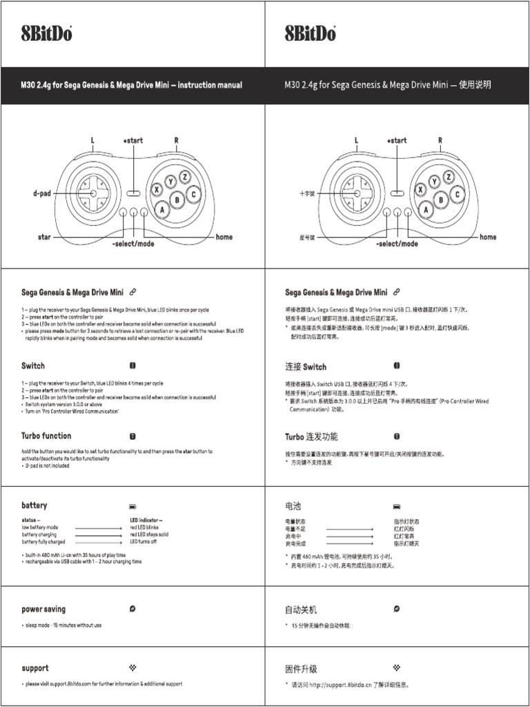 M30 2.4G For Genesis Mini Mega Drive Mini | PDF