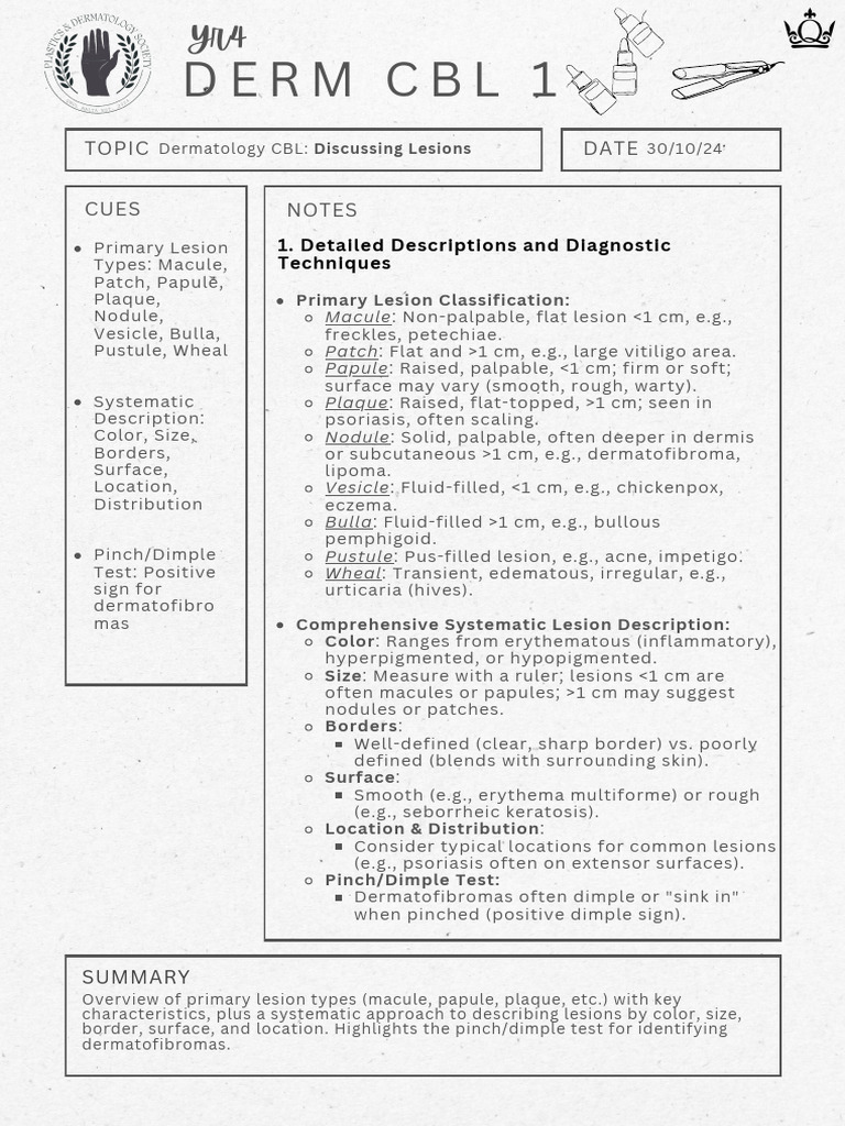 Dermatology CBL: Lesion Types & Management | PDF | Melanoma | Cutaneous ...