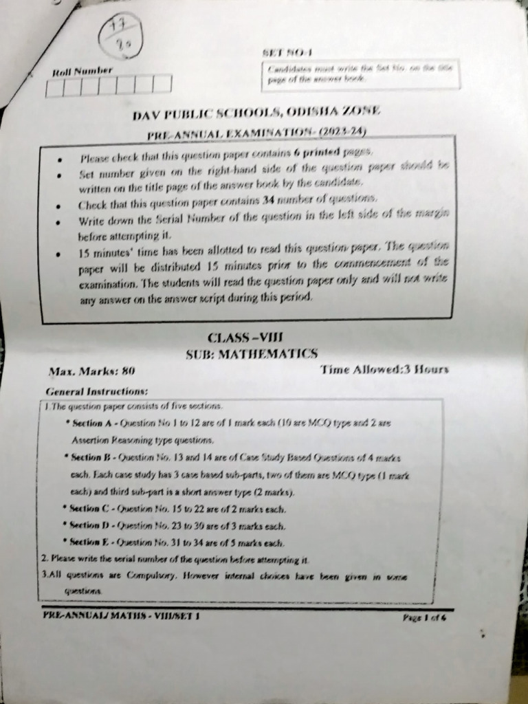 Pre Board Examination Paper 2023-24 | PDF | Triangle | Geometry