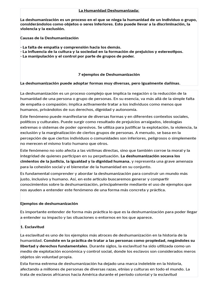 La Humanidad Deshumanizada | PDF | Exclusión social | Trata de personas