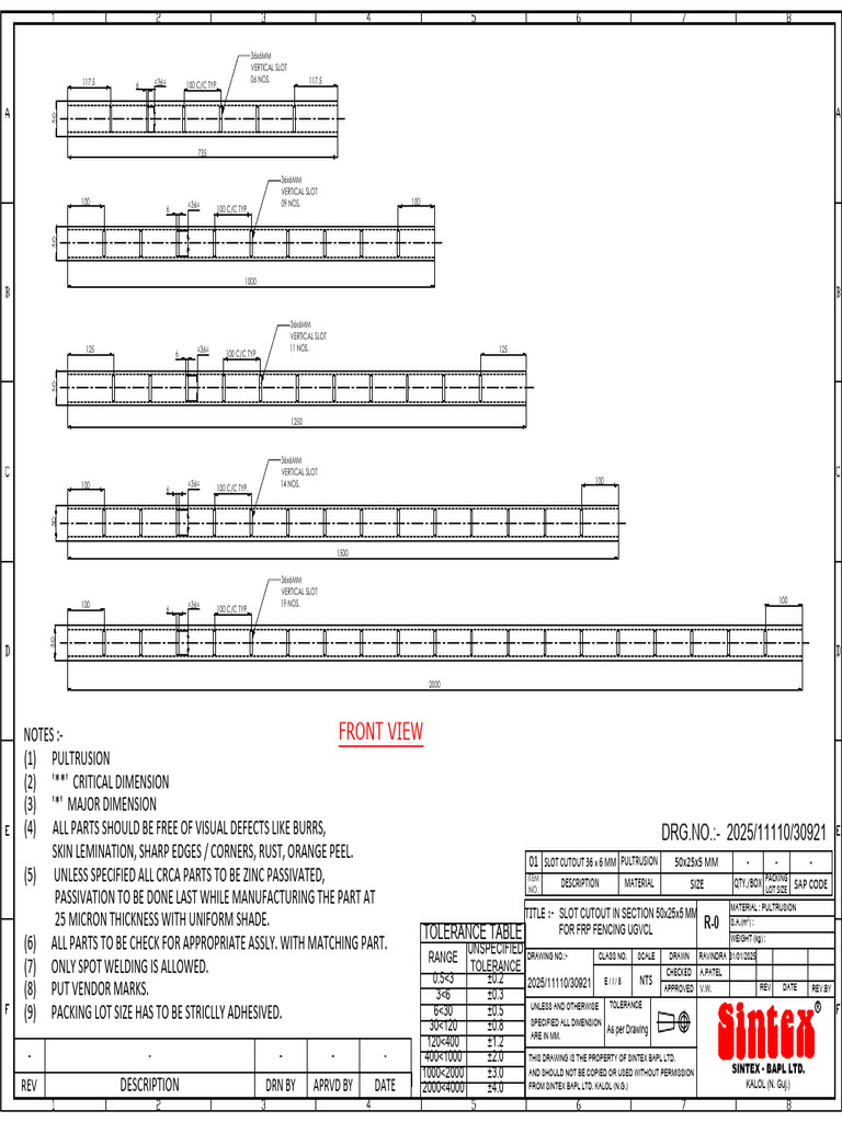 FRP Pultruded Sec. 50x25x5 MM Cutout 36x6 MM Drawing | PDF | Industrial ...