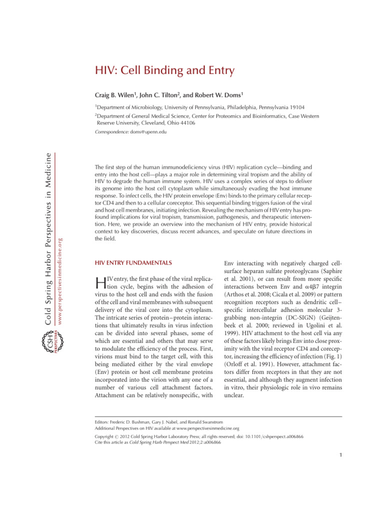 HIV BINDING AND ENTRY | PDF | Hiv | Cd4