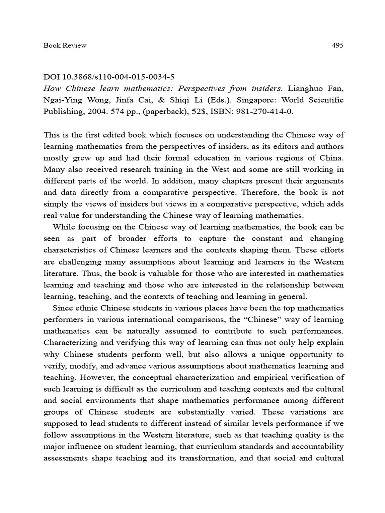 How Chinese Learn Mathematics Perspectiv | PDF | Teachers | Learning