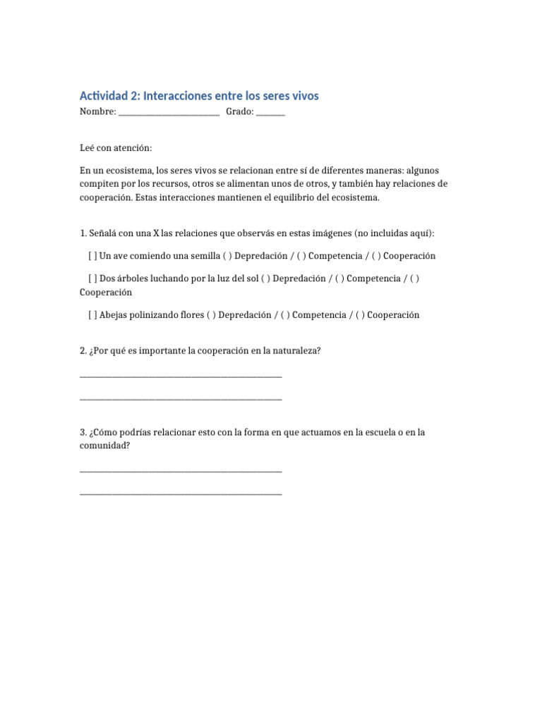 Actividad 2 Interacciones entre los seres vivos | PDF