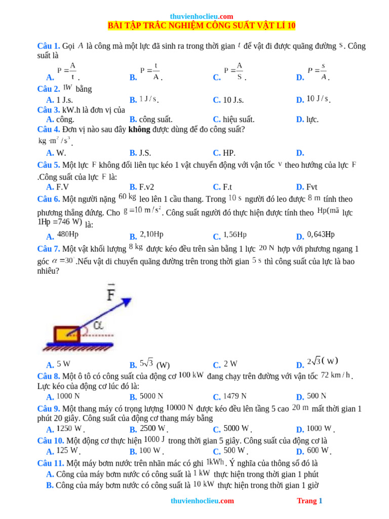 Trac Nghiem Cong Suat Vat Li 10 | PDF