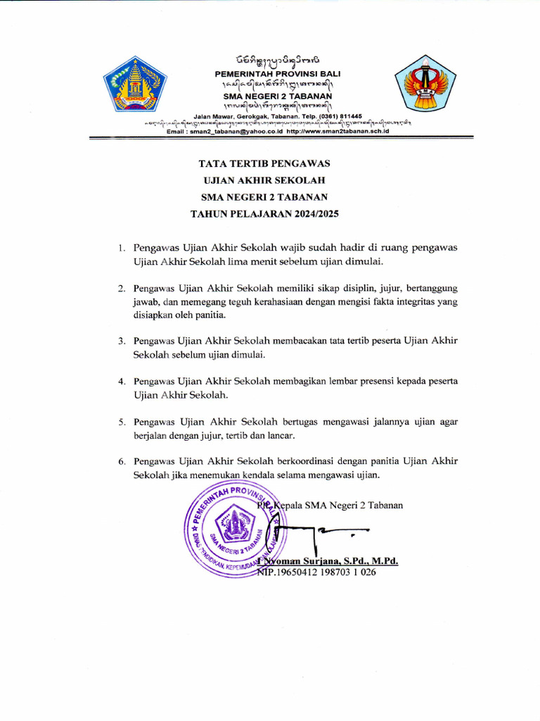 Tatib Pengawas UAS ttd Plt dan Stemp | PDF