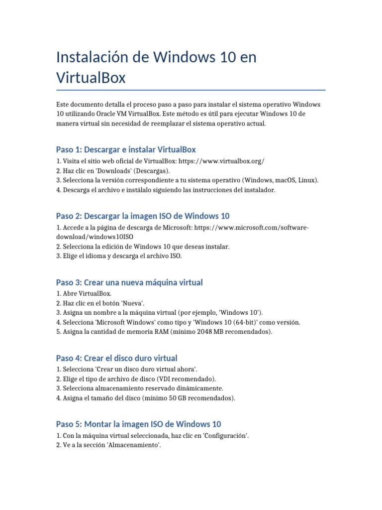 Paso_a_paso_Instalacion_Windows10_en_VirtualBox | PDF