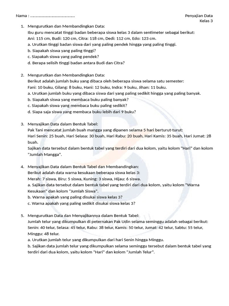 Penyajian Data Kelas 3 MTK 11 April | PDF
