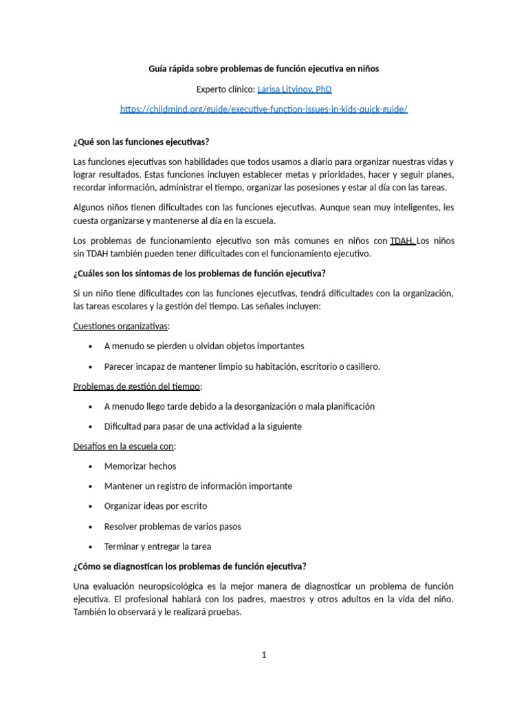 Problemas de Función Ejecutiva en Niños | PDF | Habilidades ...