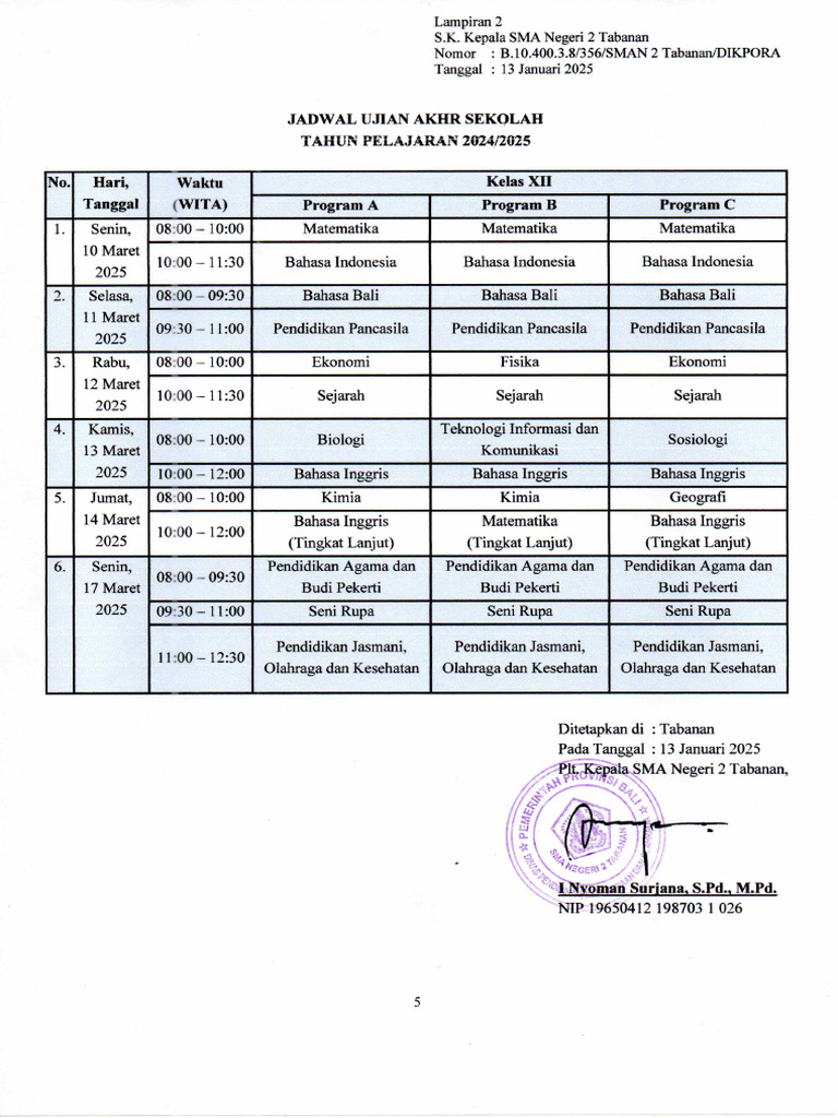 Jadwal UAS ttd Plt dan Stemp | PDF