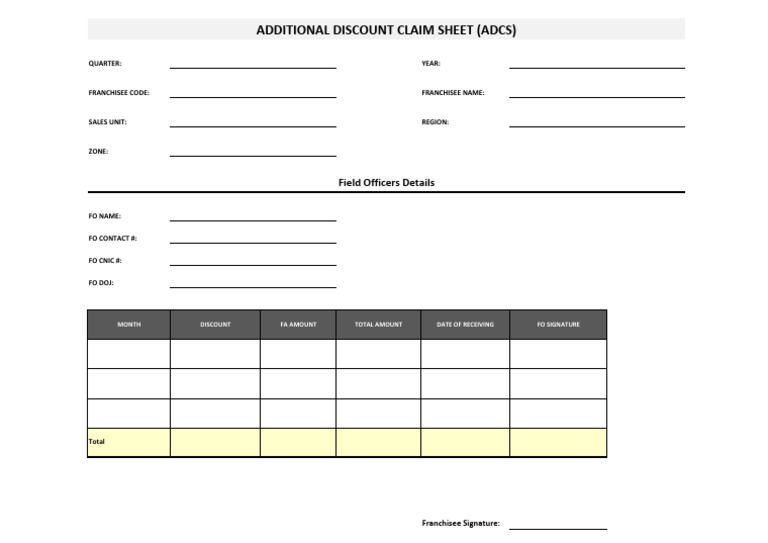 Seed Additional Discount Claim Sheet (Franchisee & Dealer Use Only) | PDF