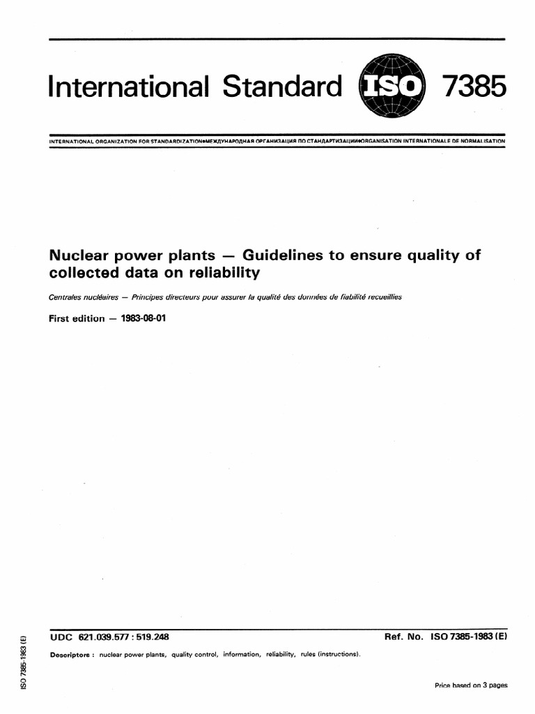 ISO 7385: Data Quality in Nuclear Plants | PDF | Reliability Engineering