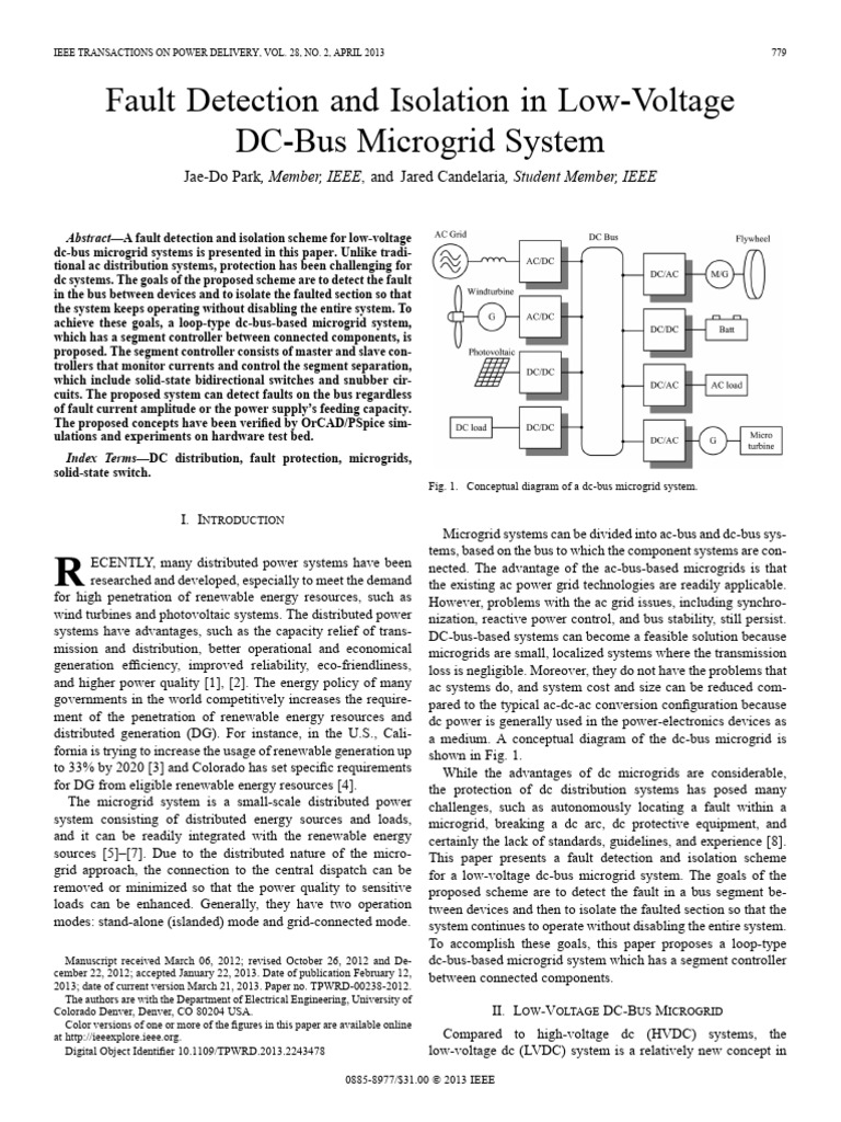 [3] Fault Detection And Isolation In Low Voltage Dc Bus Microgrid System Pdf Direct Current