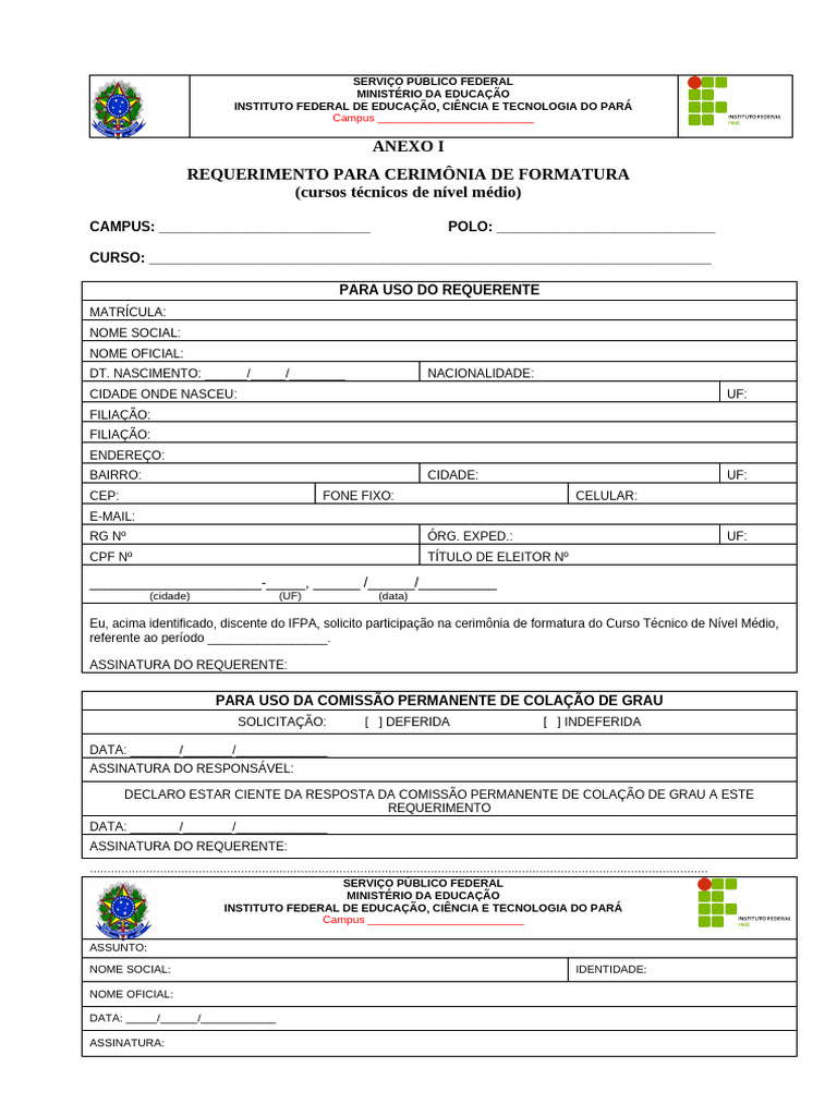 FORMATURA Requerimento Do Aluno | PDF | Brasil