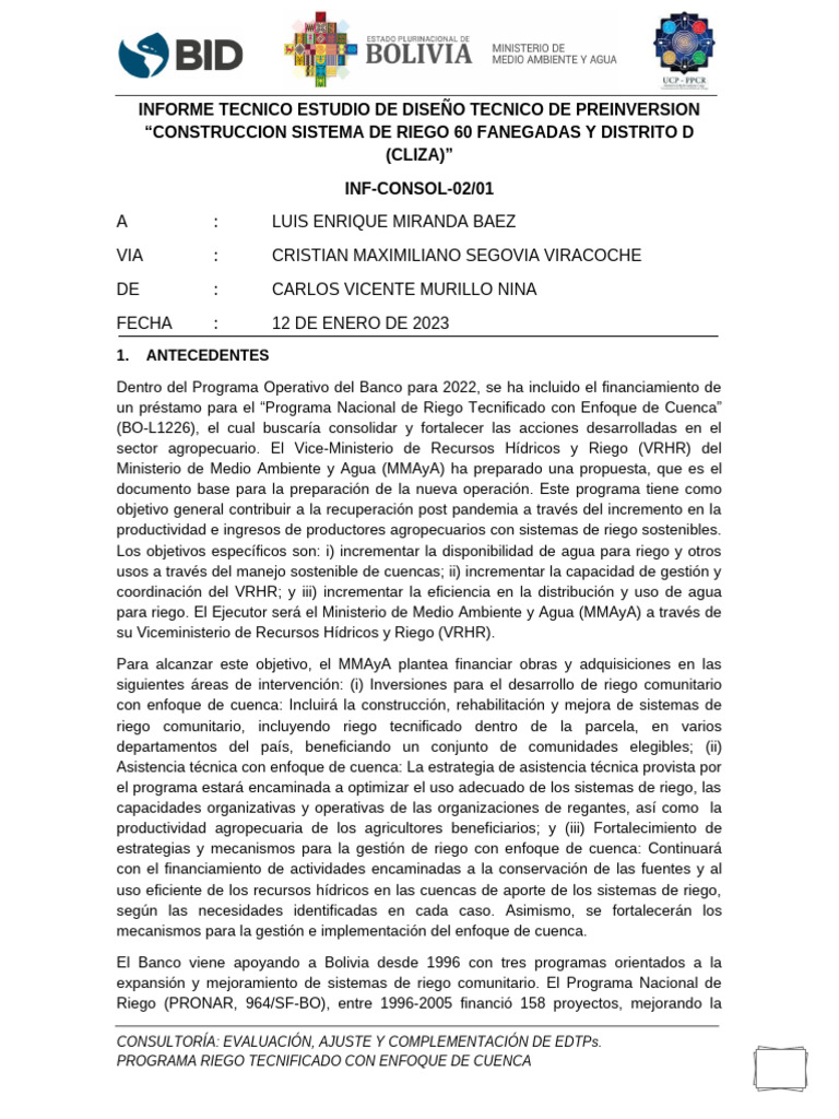 Art y Cons - Informe EDTP 60 Fanegadas DICTAMEN PPCR | PDF | Riego ...